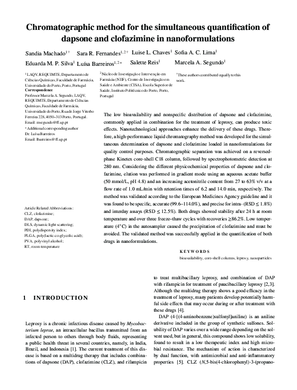 (PDF) Chromatographic method for the simultaneous quantification of dapsone and clofazimine in ...