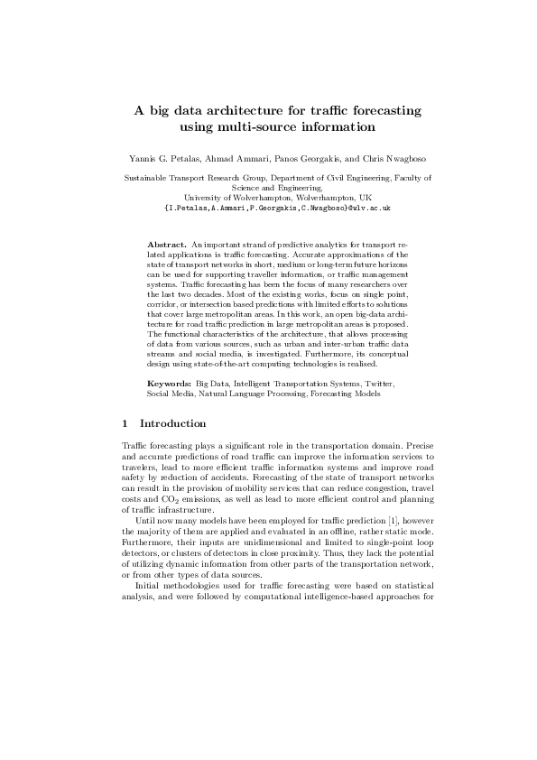 (PDF) A Big Data Architecture for Traffic Forecasting Using Multi-Source Information