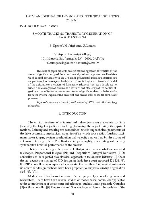 (PDF) Smooth Tracking Trajectory Generation of Large Antenna | Normunds Jekabsons - Academia.edu