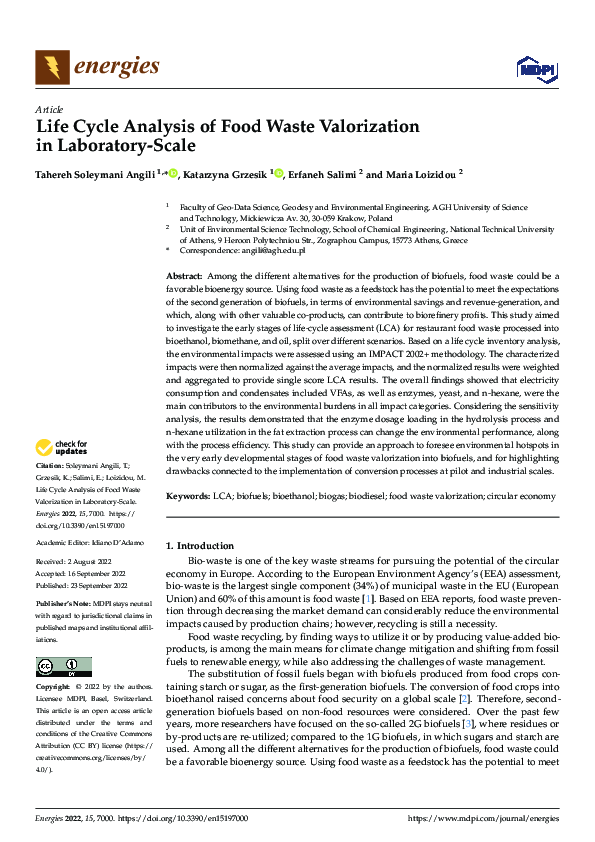 (PDF) Life Cycle Analysis of Food Waste Valorization in Laboratory-Scale