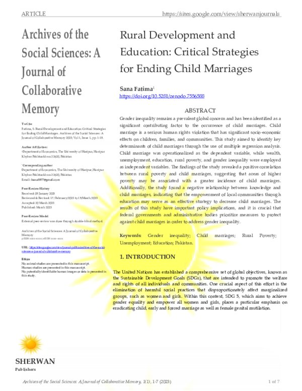 (PDF) Rural Development and Education: Critical Strategies for Ending Child Marriages