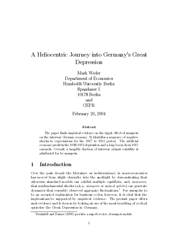 (PDF) A heliocentric journey into Germany's Great Depression
