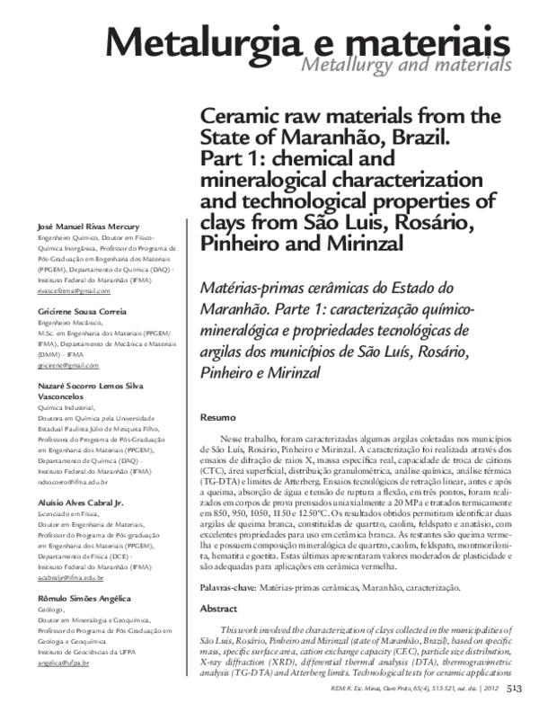(PDF) Ceramic raw materials from the State of Maranhão, Brazil. Part 1: chemical and ...