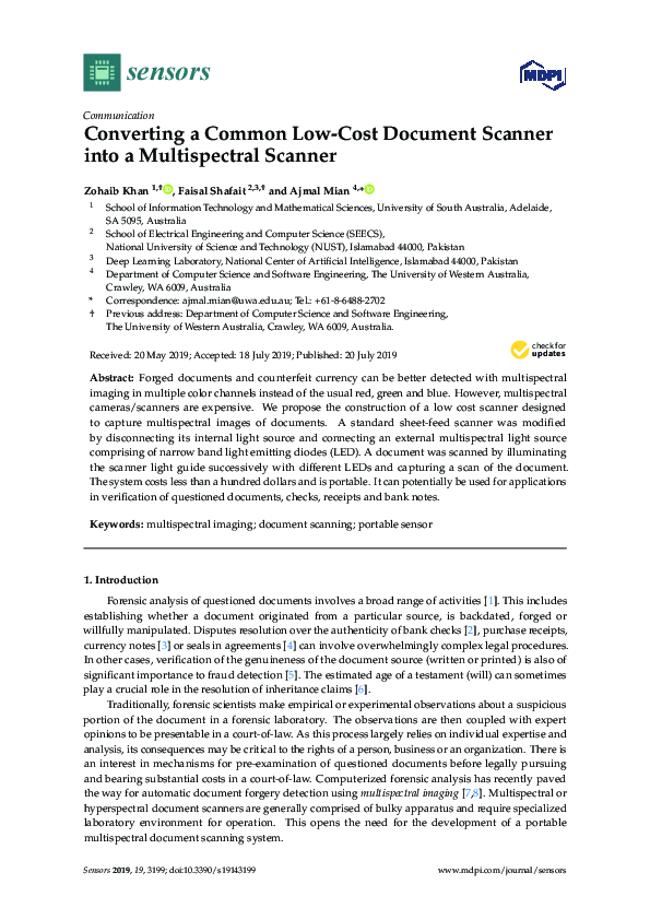 (PDF) Converting a Common Low-Cost Document Scanner into a Multispectral Scanner