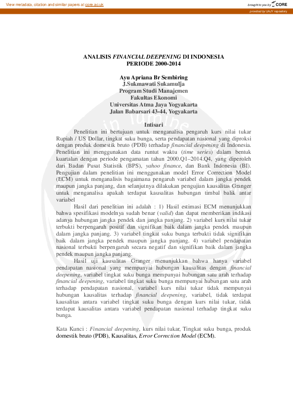 (PDF) Analisis Financial Deepening DI Indonesia Periode 2000-2014