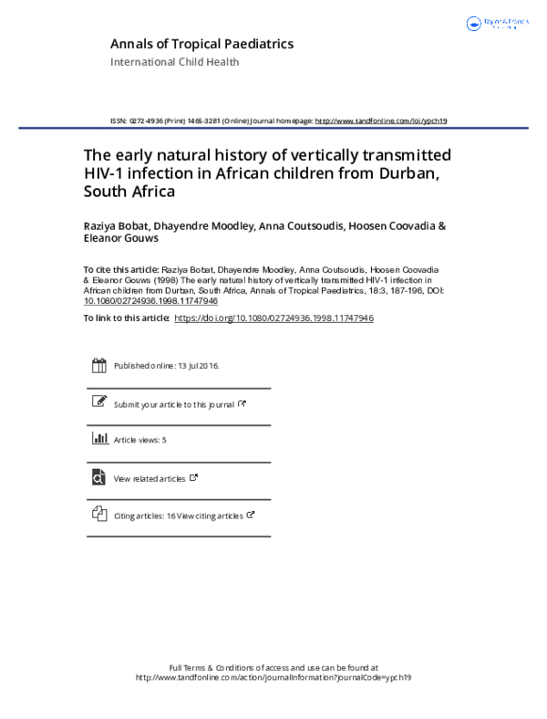 (PDF) The early natural history of vertically transmitted HIV-1 ...