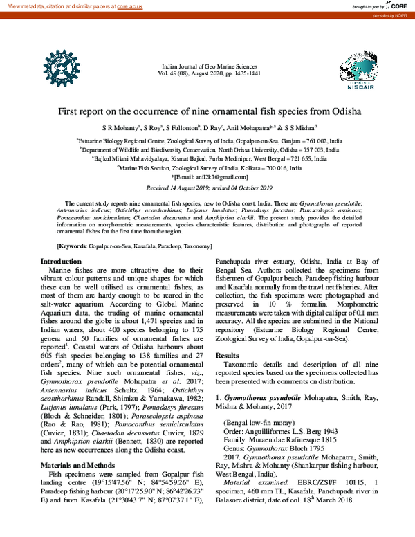 (PDF) First report on the occurrence of nine ornamental fish species ...