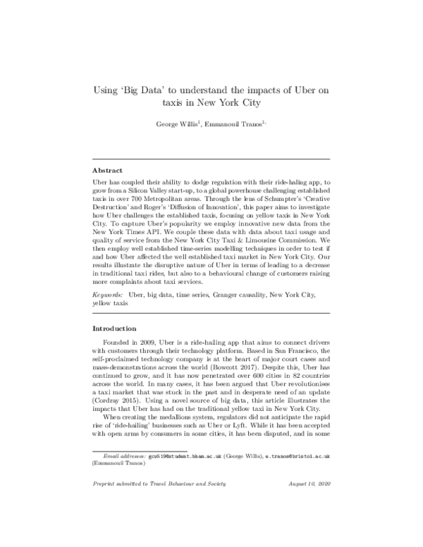 (PDF) Using ‘Big Data’ to understand the impacts of Uber on taxis in ...
