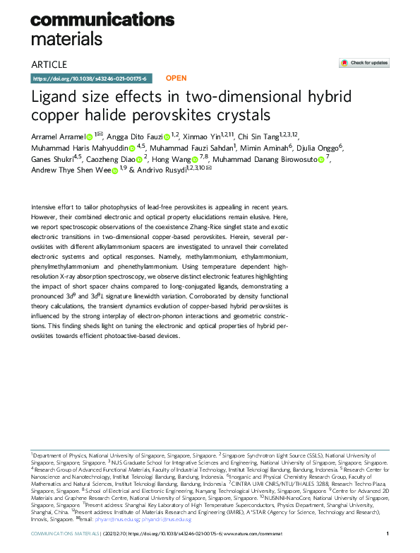 (PDF) Ligand size effects in two-dimensional hybrid copper halide ...