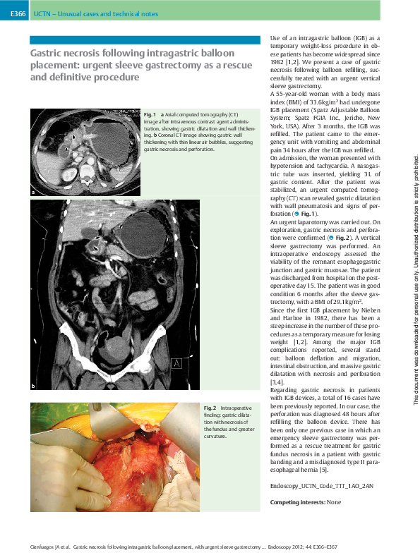 (PDF) Gastric necrosis following intragastric balloon placement: urgent ...