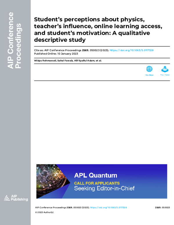 (PDF) Student’s perceptions about physics, teacher’s influence, online ...