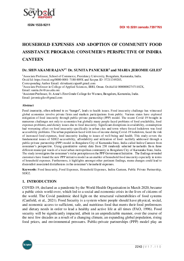 (PDF) Household Expenses and Adoption of Community Food Assistance Program: Consumer's ...