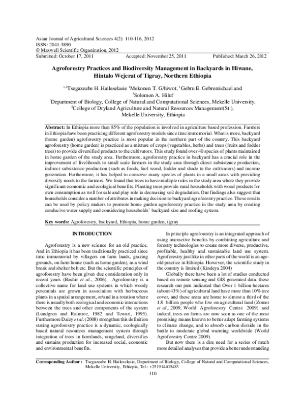 (PDF) Agroforestry Practices and Biodiversity Management in Backyards ...