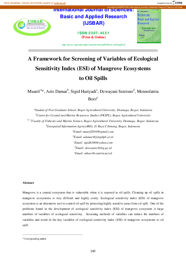 (PDF) A Framework for Screening of Variables of Ecological Sensitivity ...