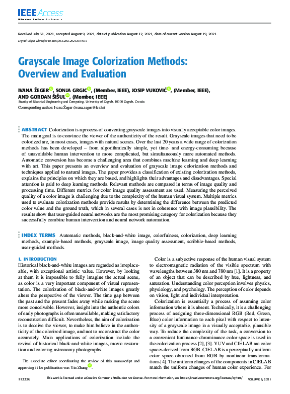 (PDF) Grayscale Image Colorization Methods: Overview and Evaluation