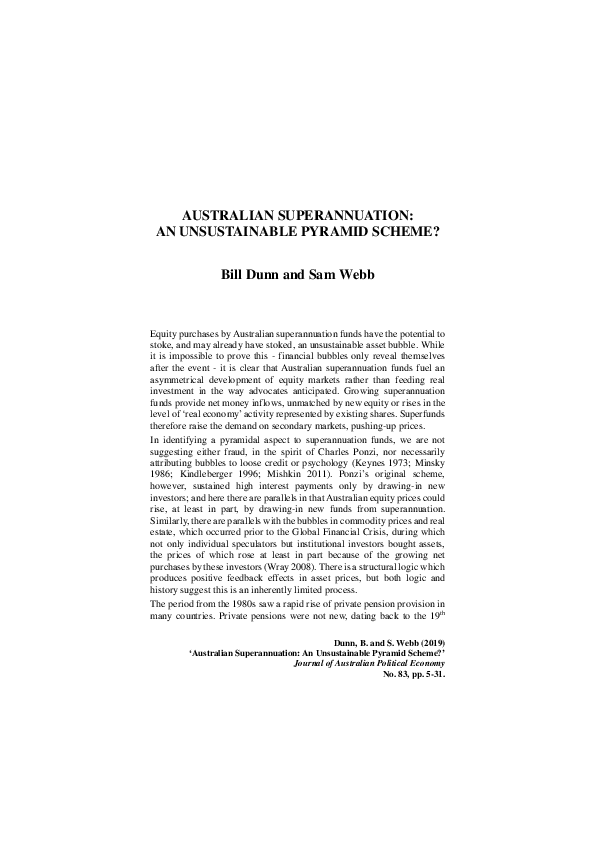 (PDF) Australian superannuation: An unsustainable pyramid scheme?