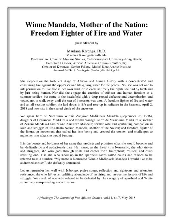 (PDF) Winne Mandela, Mother of the Nation: Freedom Fighter of Fire and ...