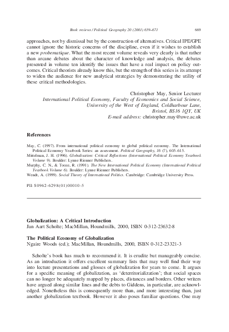 (PDF) Globalization: A Critical Introduction