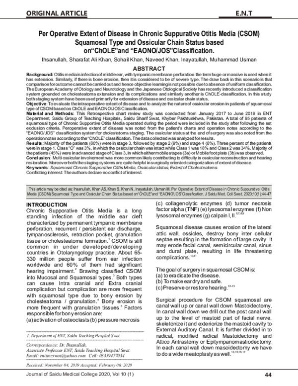 (PDF) Per Operative Extent of Disease in Chronic Suppurative Otitis ...