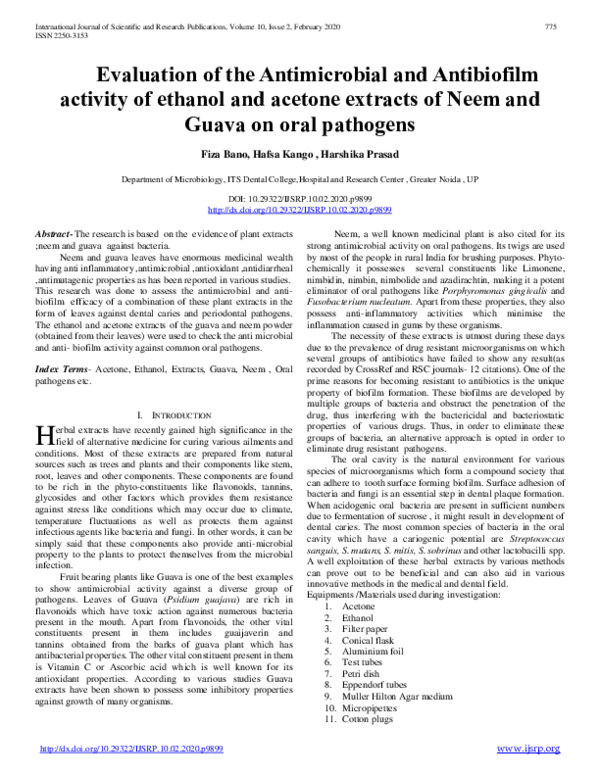 (PDF) Evaluation of the Antimicrobial and Antibiofilm activity of ethanol and acetone extracts ...