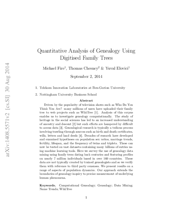 (PDF) Quantitative Analysis of Genealogy Using Digitised Family Trees