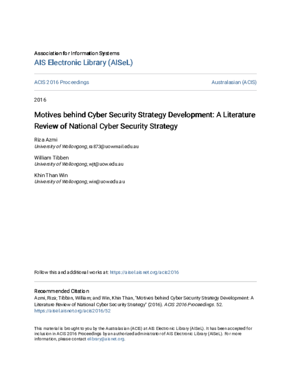 (PDF) Motives behind Cyber Security Strategy Development: A Literature Review of National Cyber ...
