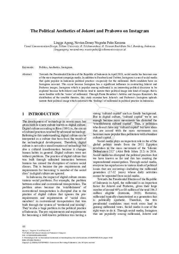 (PDF) The Political Aesthetics of Jokowi and Prabowo on Instagram