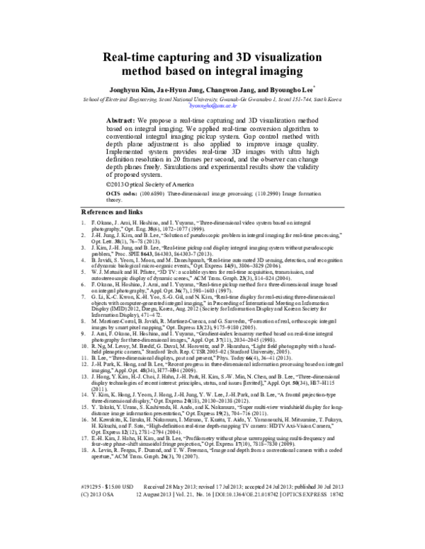 (PDF) Real-time capturing and 3D visualization method based on integral imaging