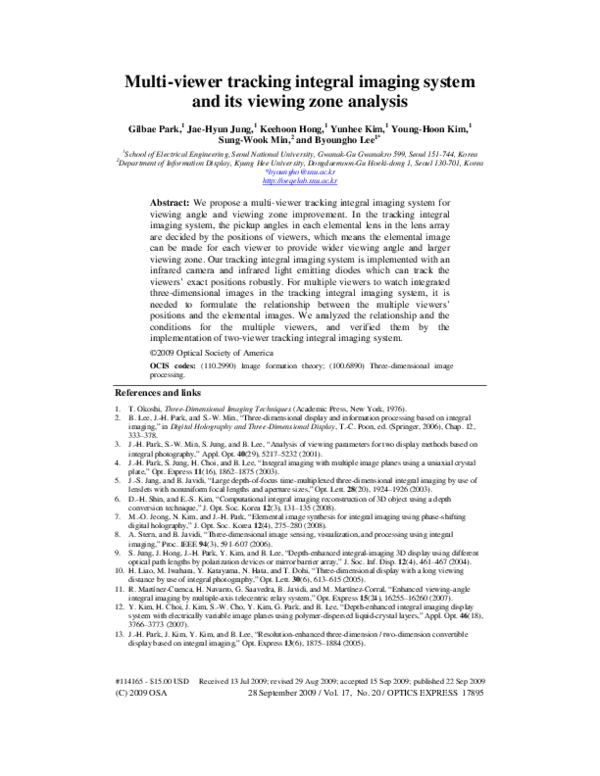 (PDF) Multi-viewer tracking integral imaging system and its viewing ...