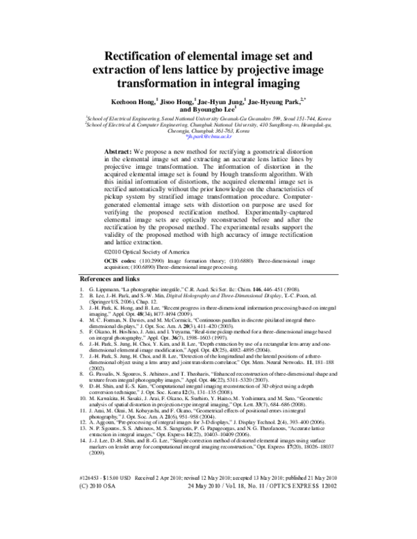 (PDF) Rectification of elemental image set and extraction of lens lattice by projective image ...