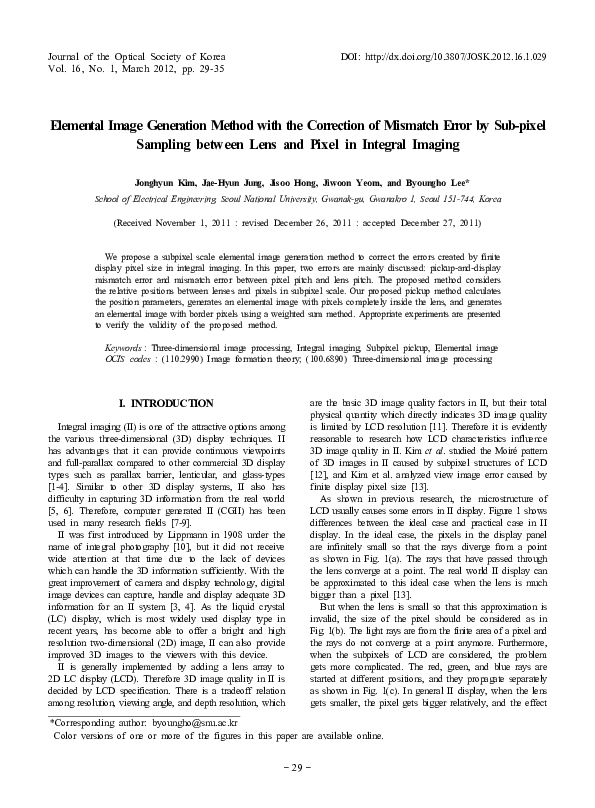 (PDF) Elemental Image Generation Method with the Correction of Mismatch Error by Sub-pixel ...