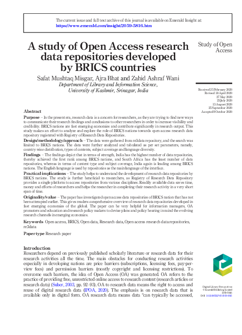 (PDF) A study of Open Access research data repositories developed by ...