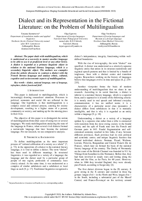 (PDF) Dialect and its Representation in the Fictional Literature: on ...