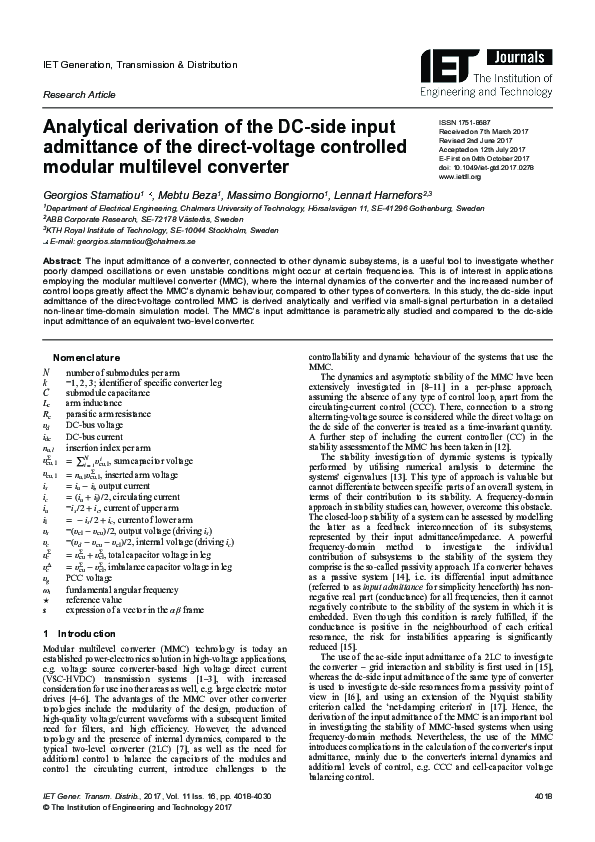 (PDF) Analytical derivation of the DC‐side input admittance of the direct‐voltage controlled ...