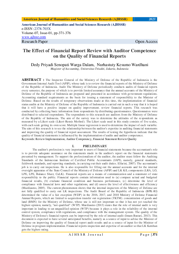 (PDF) The Effect of Financial Report Review with Auditor Competence on ...