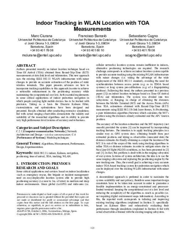 (PDF) Indoor tracking in WLAN location with TOA measurements