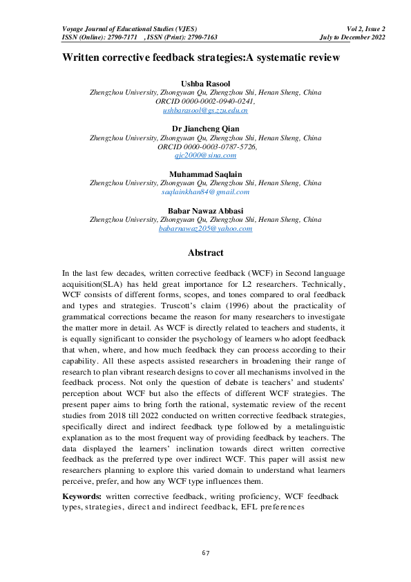 (PDF) Written corrective feedback strategies: A systematic review