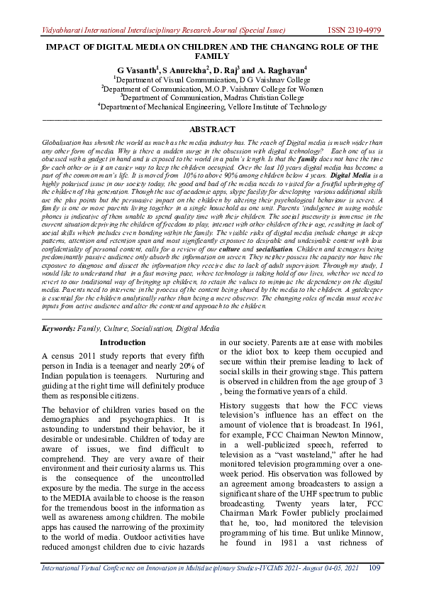 (PDF) IMPACT OF DIGITAL MEDIA ON CHILDREN AND THE CHANGING ROLE OF THE ...