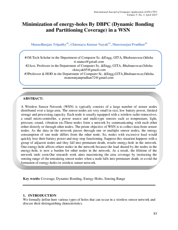 (PDF) Minimization of energy-holes By DBPC (Dynamic Bonding and Partitioning Coverage) in a WSN