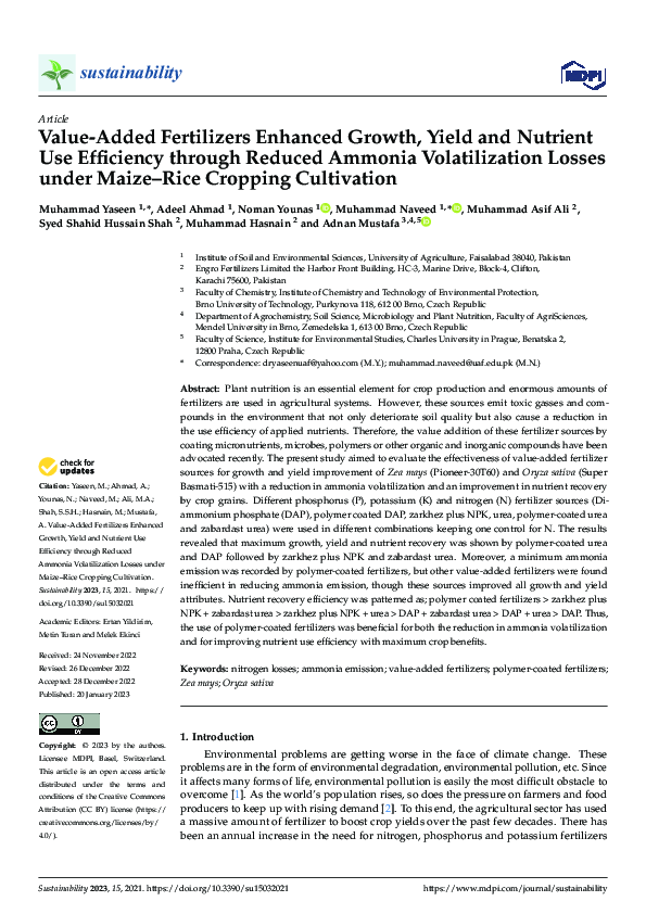 (PDF) Value-Added Fertilizers Enhanced Growth, Yield and Nutrient Use Efficiency through Reduced ...