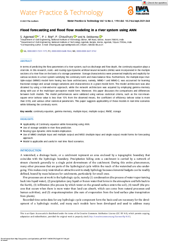 (PDF) Flood forecasting and flood flow modeling in a river system using ANN