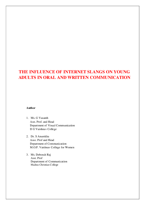 (PDF) THE INFLUENCE OF INTERNET SLANGS ON YOUNG ADULTS IN ORAL AND ...
