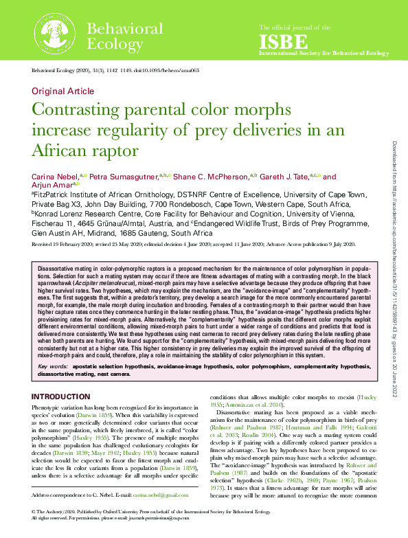 (PDF) Contrasting parental color morphs increase regularity of prey ...