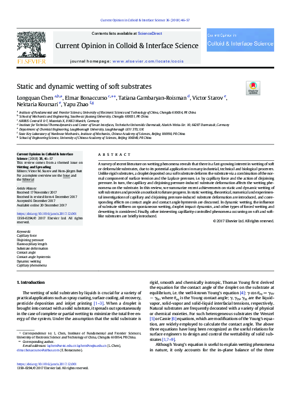 (PDF) Static and dynamic wetting of soft substrates