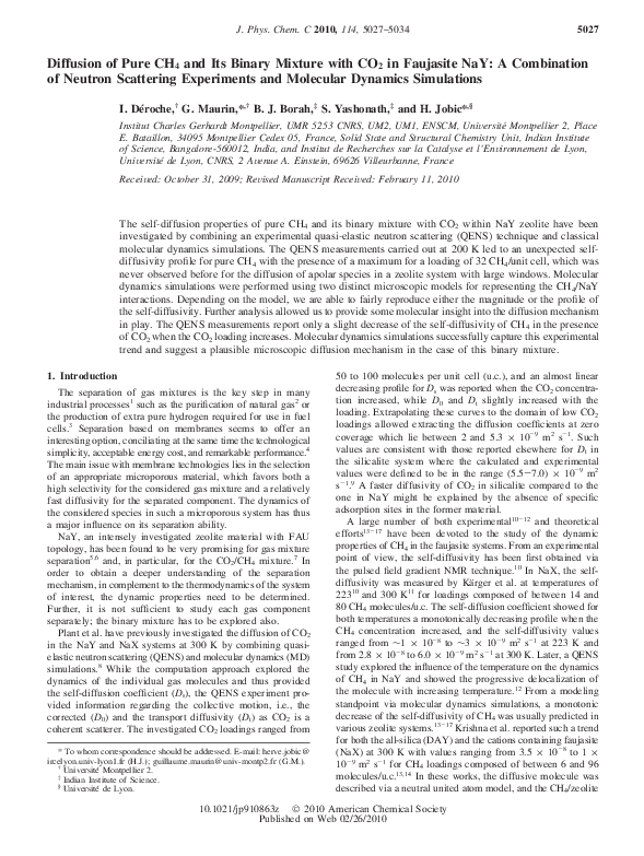 (PDF) Diffusion of Pure CH4 and Its Binary Mixture with CO2 in Faujasite NaY: A Combination of ...