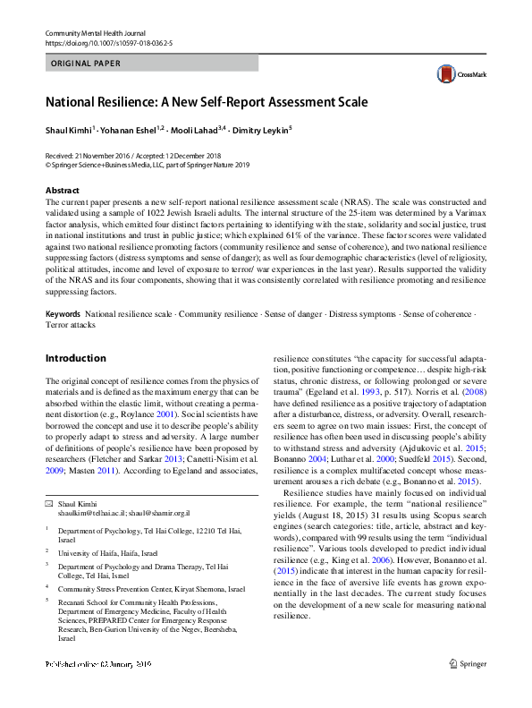 (PDF) National Resilience: A New Self-Report Assessment Scale