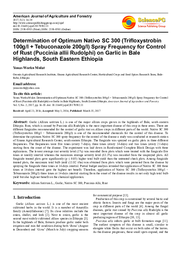 (PDF) Determination of Optimum Nativo SC 300 (Trifloxystrobin 100g/l ...