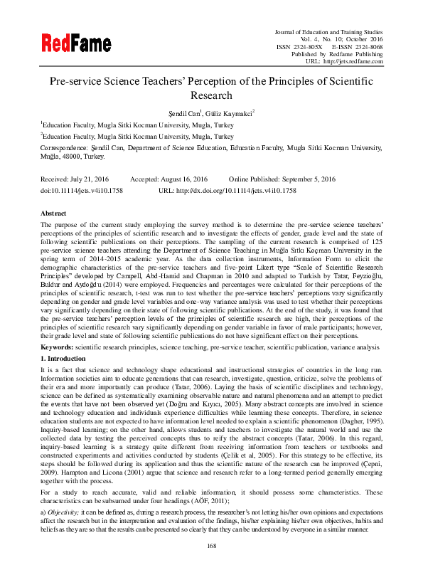 (PDF) Pre-service Science Teachers’ Perception of the Principles of ...