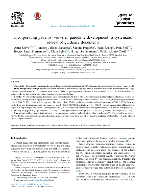 (PDF) Incorporating patients' views in guideline development: a systematic review of guidance ...