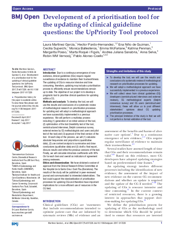 (PDF) Development of a prioritisation tool for the updating of clinical ...